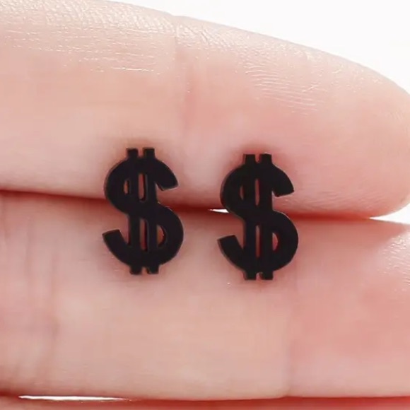 Jewelry | Dollar Sign Money Symbol Black Stud Earrings | Poshmark